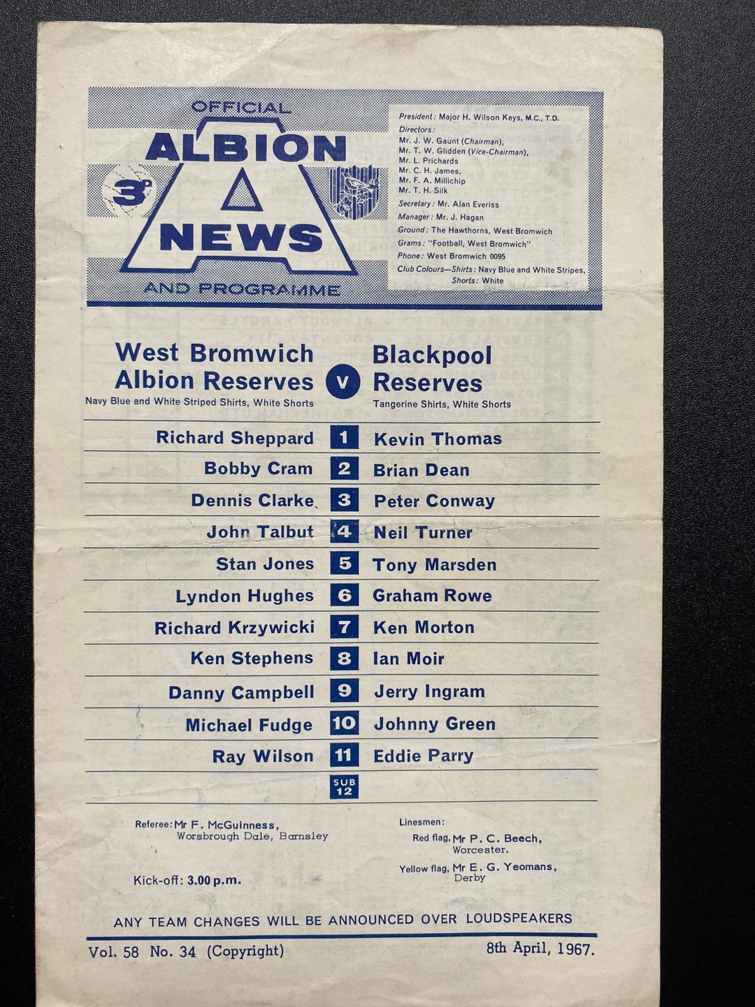 Original Football Programme 1967 West Bromwich Vs Blackpool Gift for ...