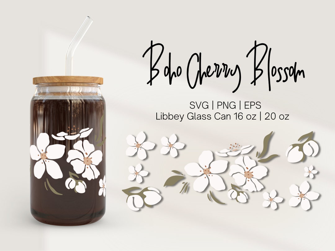 Libbey Glass 16oz | 20oz Wrap, Boho Cherry Blossom Svg, Flower Mug Wrap ...