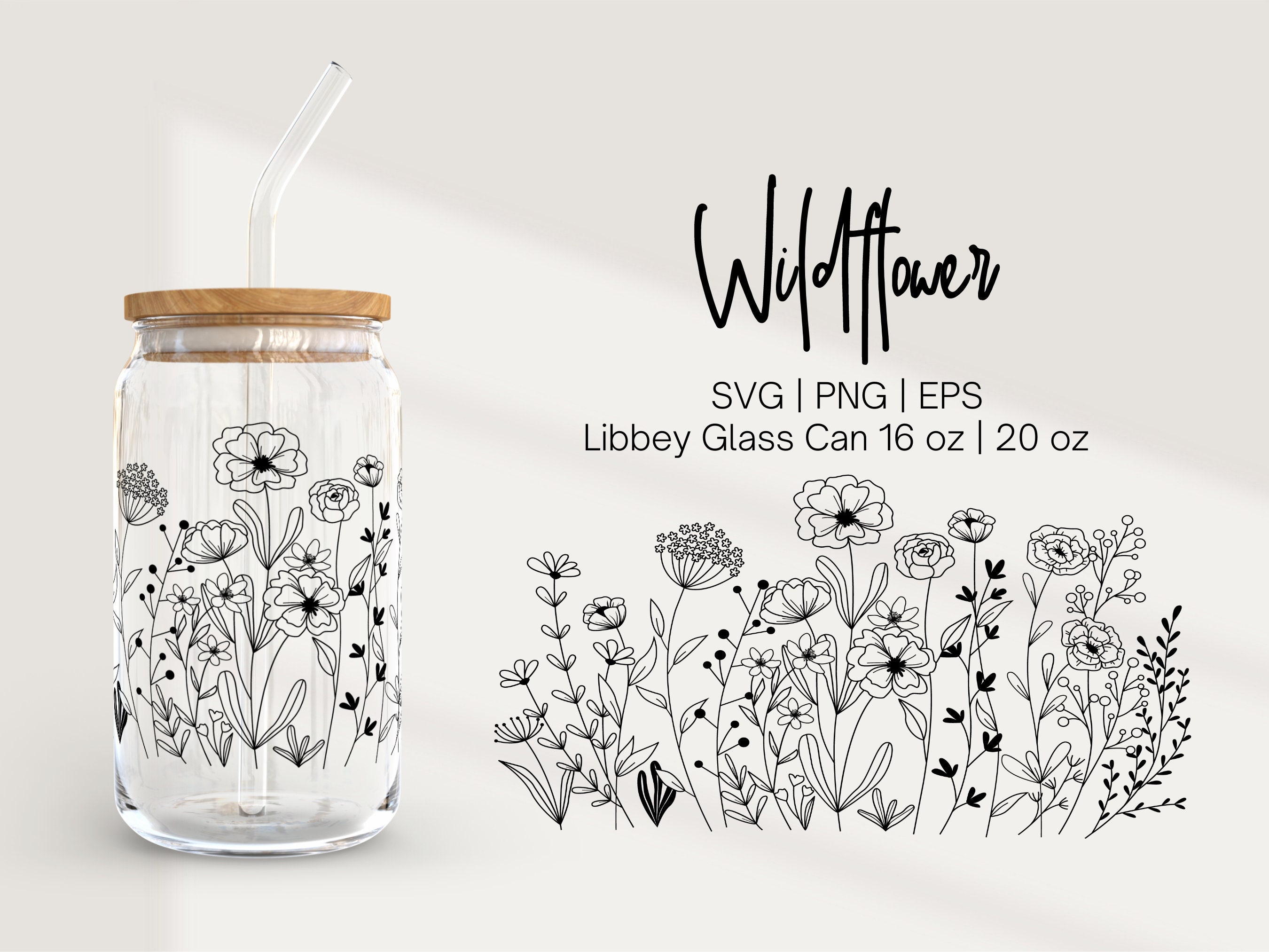 Libbey Glass 16oz 20oz Wrap, Wildflower Svg, Wildflower Mug Wrap ...