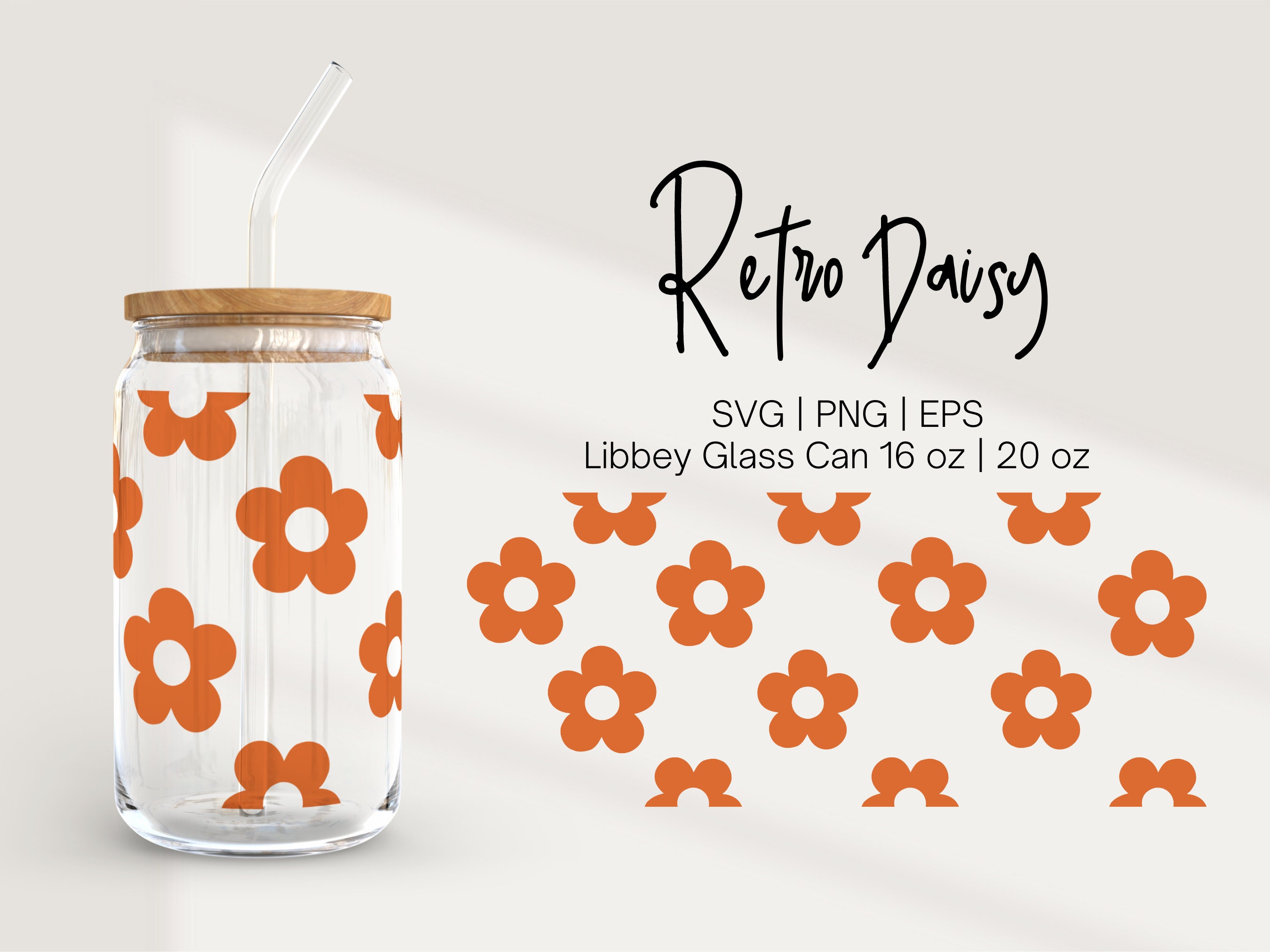 Libbey Glass 16oz 20oz Wrap, Retro Daisy Svg, Daisy Mug Wrap, Retro ...