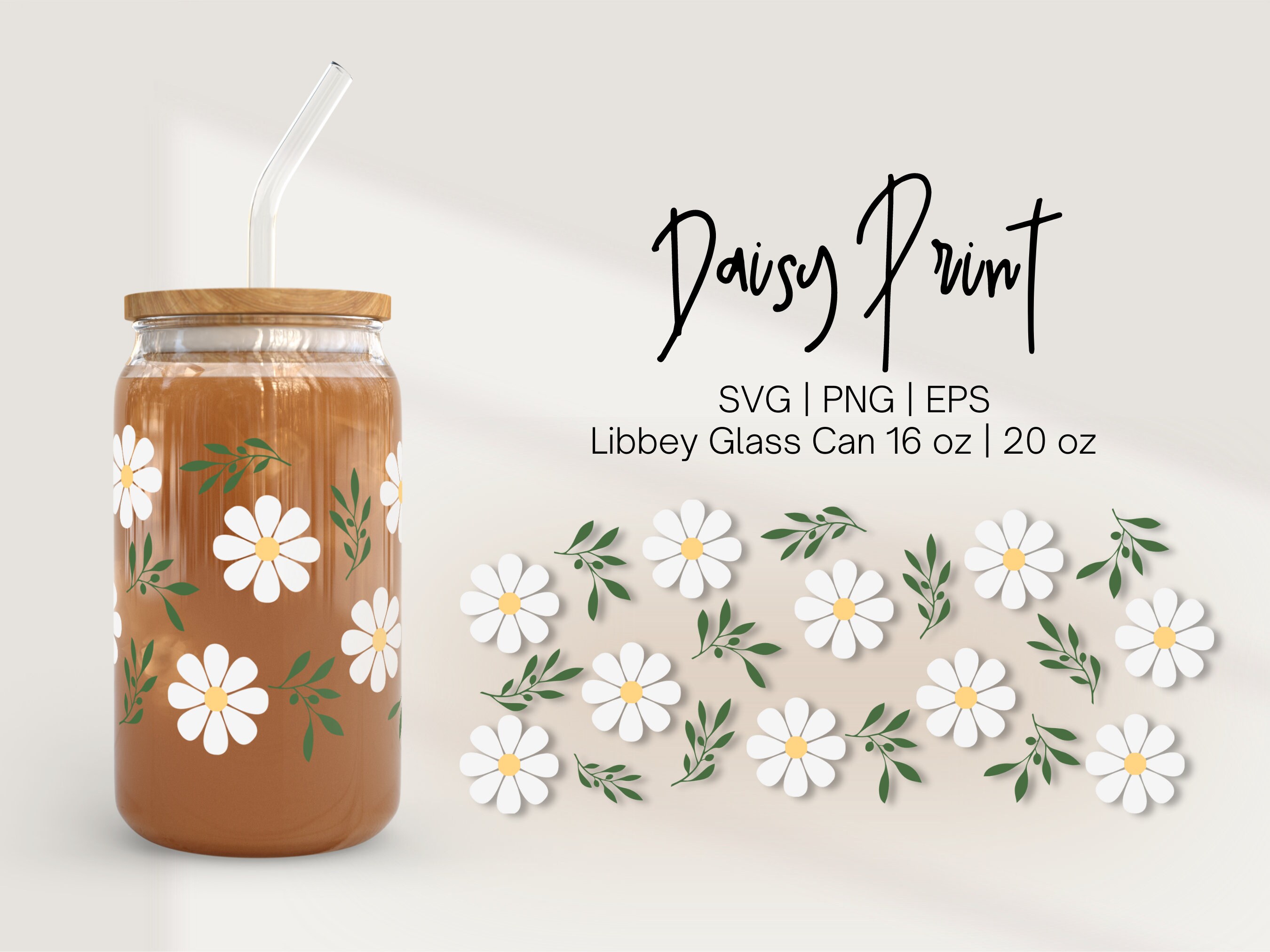 Libbey Glass 16oz | 20oz Wrap, Daisy Svg, Daisy Mug Wrap, Daisy Clipart ...