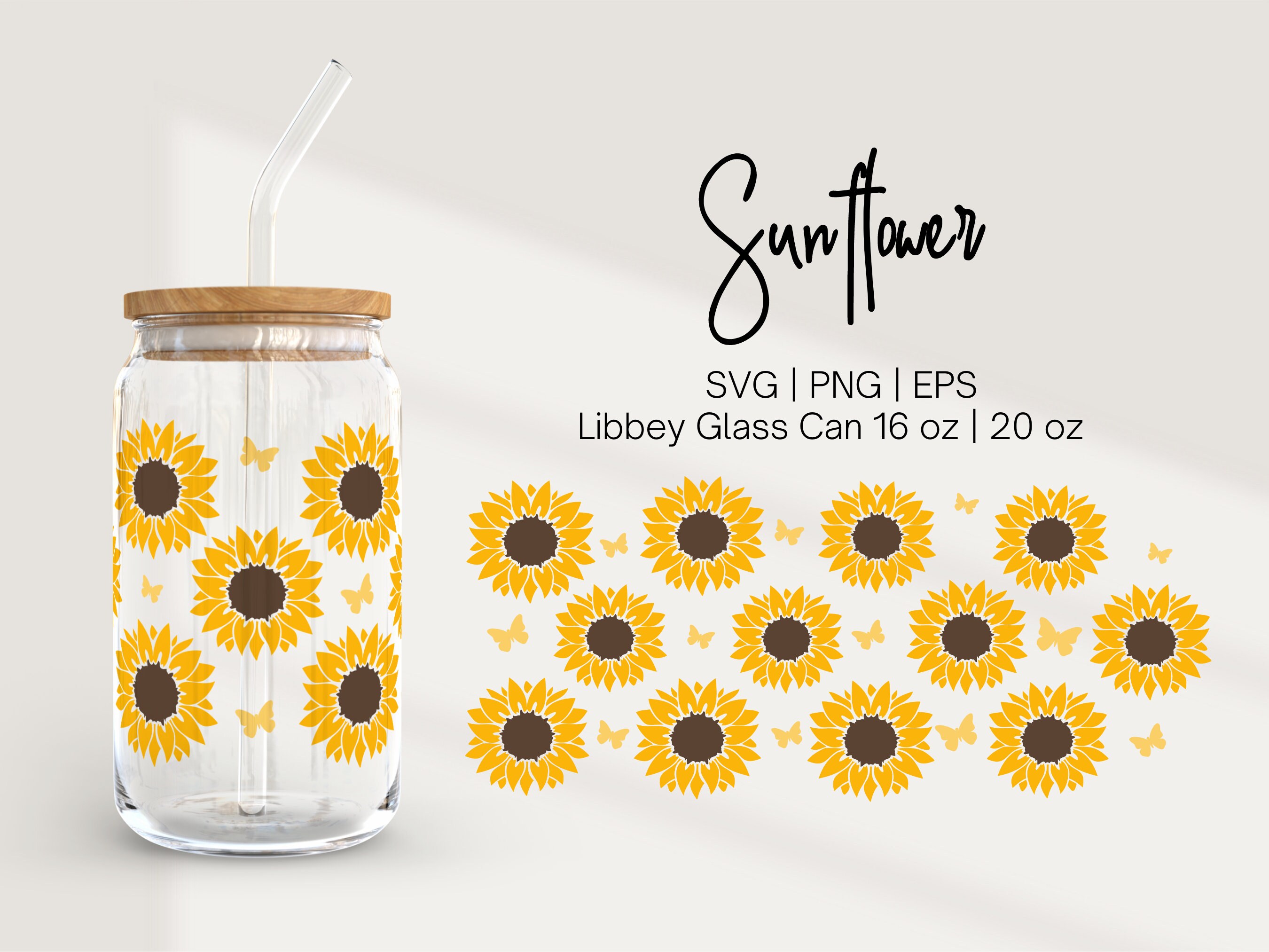 Libbey Glass 16oz | 20oz Wrap, Sunflower Svg, Sunflower Mug Wrap ...