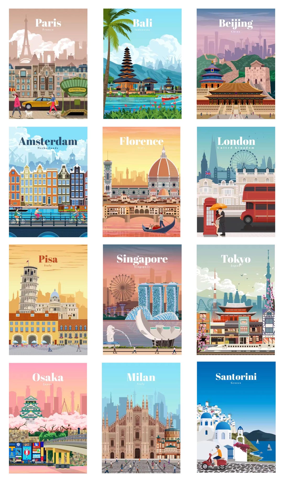Decorative Posters of Cities of the World – Paris, Tokyo, Bali ...