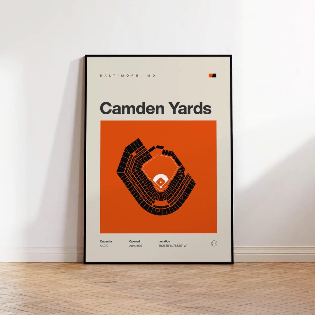 Baltimore Orioles Poster, Camden Yards Stadium Print, Mid Century ...