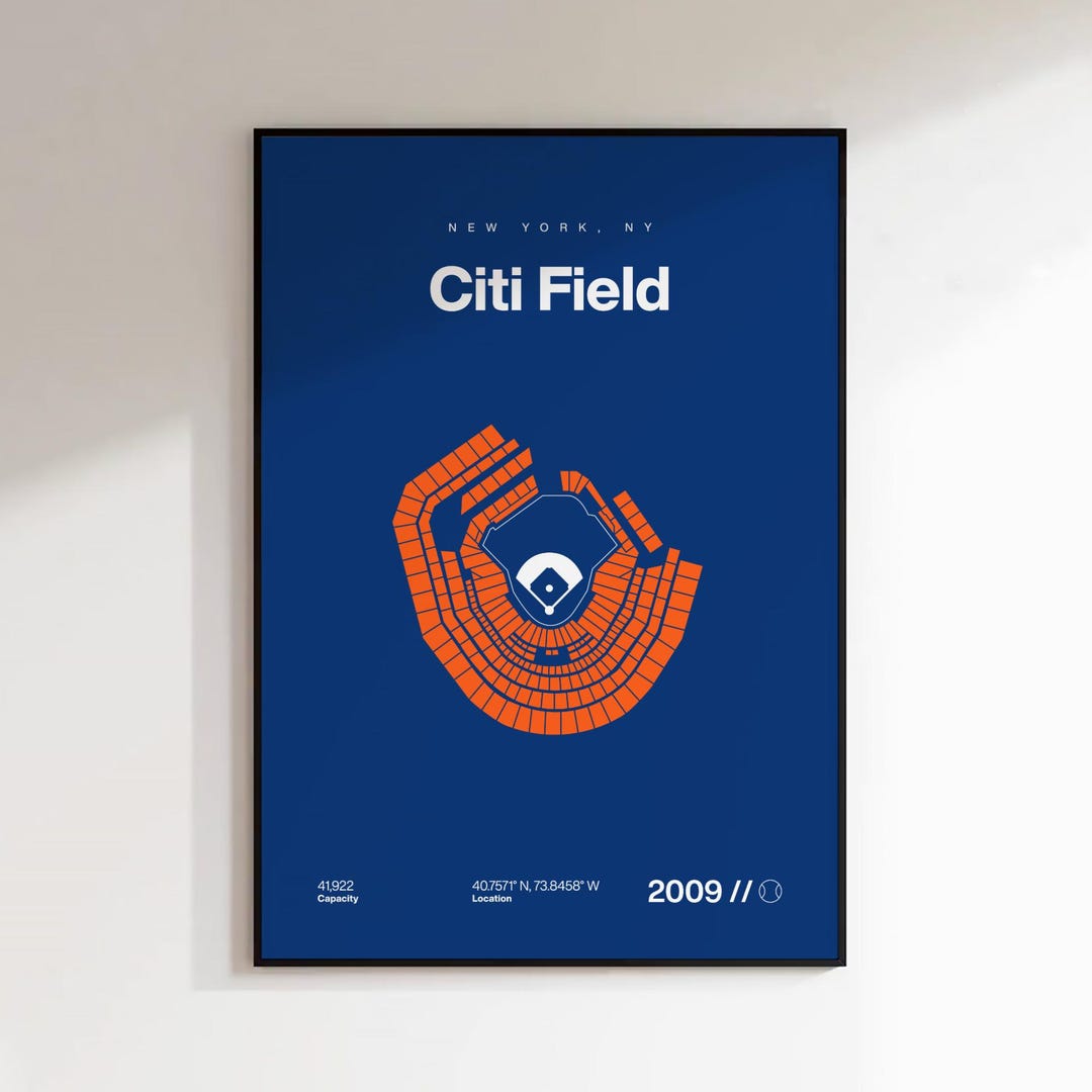 NY Mets Poster, New York Citi Field Stadium Print, Mid Century Modern ...