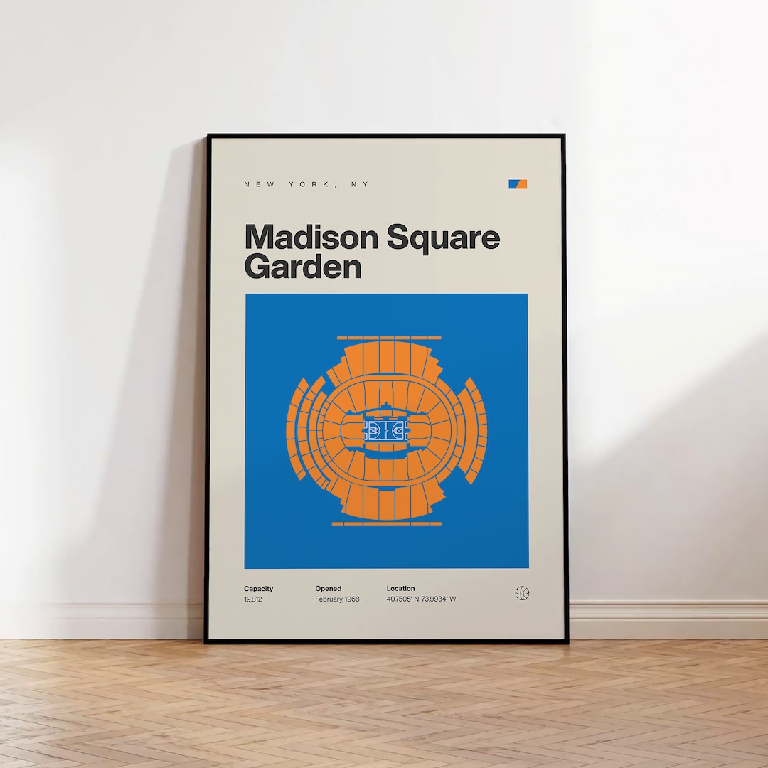 New York Knicks Poster, Madison Square Garden Print, Mid Century Modern ...