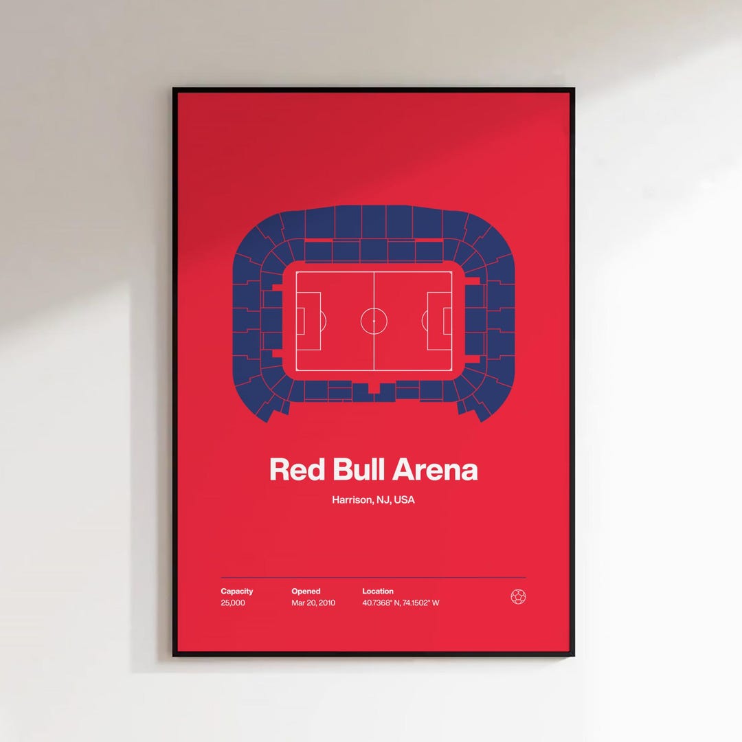 New York Red Bulls Poster, NY Red Bull Arena Print, Mid Century Modern ...