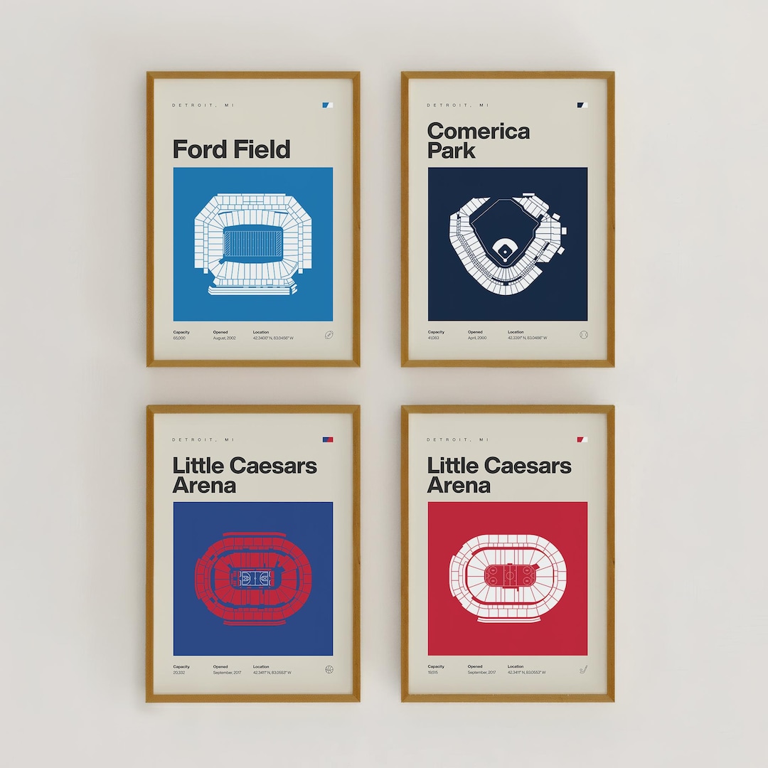 Detroit Sport Stadium Print Set | Lions, Tigers, Red Wings, Pistons ...