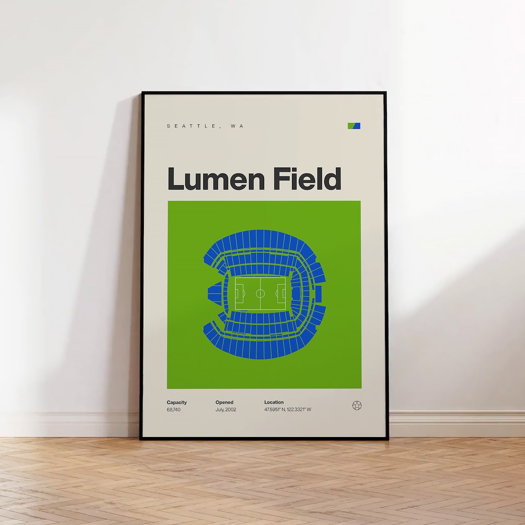 Seattle Sounders Poster, Lumen Field Print, Mid Century Modern Soccer ...