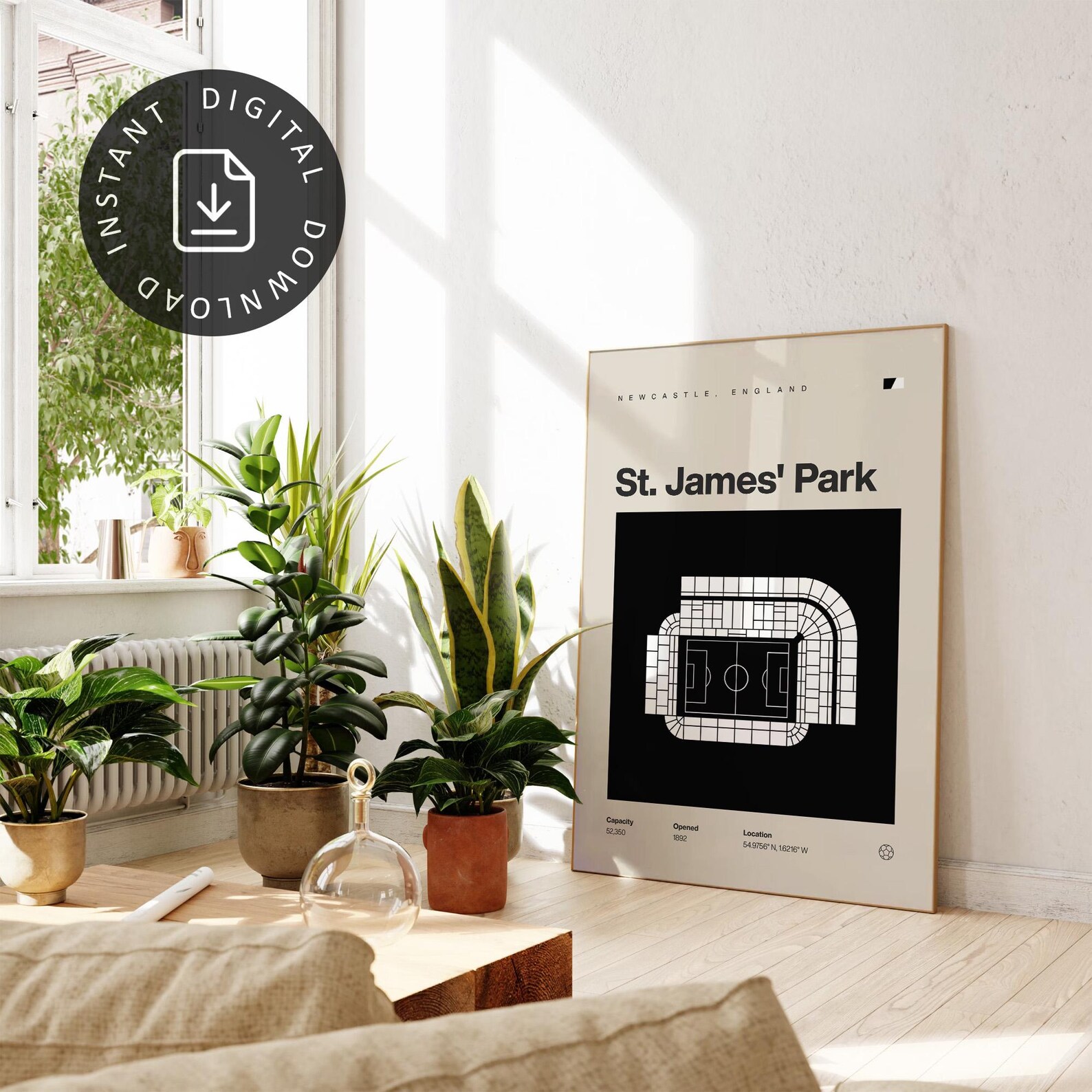 Newcastle United Poster, St James Park Stadium Print, Mid Century ...