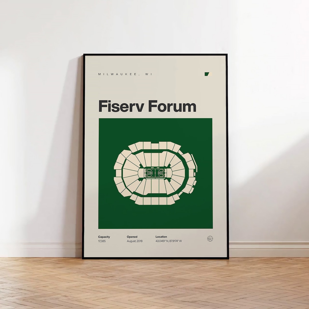 Milwaukee Bucks Poster, Fiserv Forum Stadium Print, Mid Century Modern ...