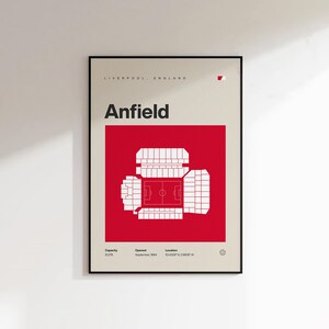 Liverpool Football Poster, Anfield Stadium Print, Mid Century Modern ...
