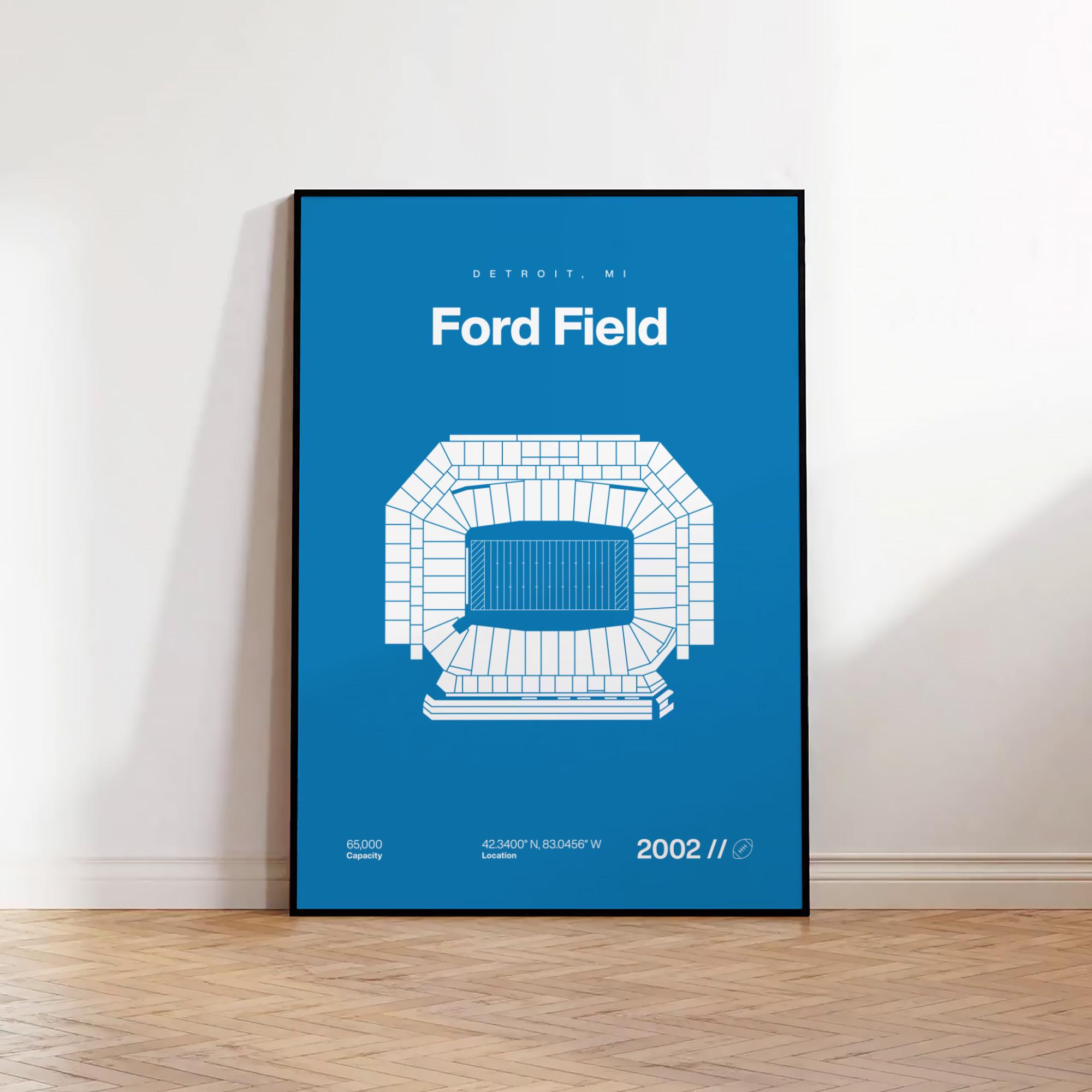 Detroit Lions Poster, Ford Field Stadium Print, Mid Century Modern ...