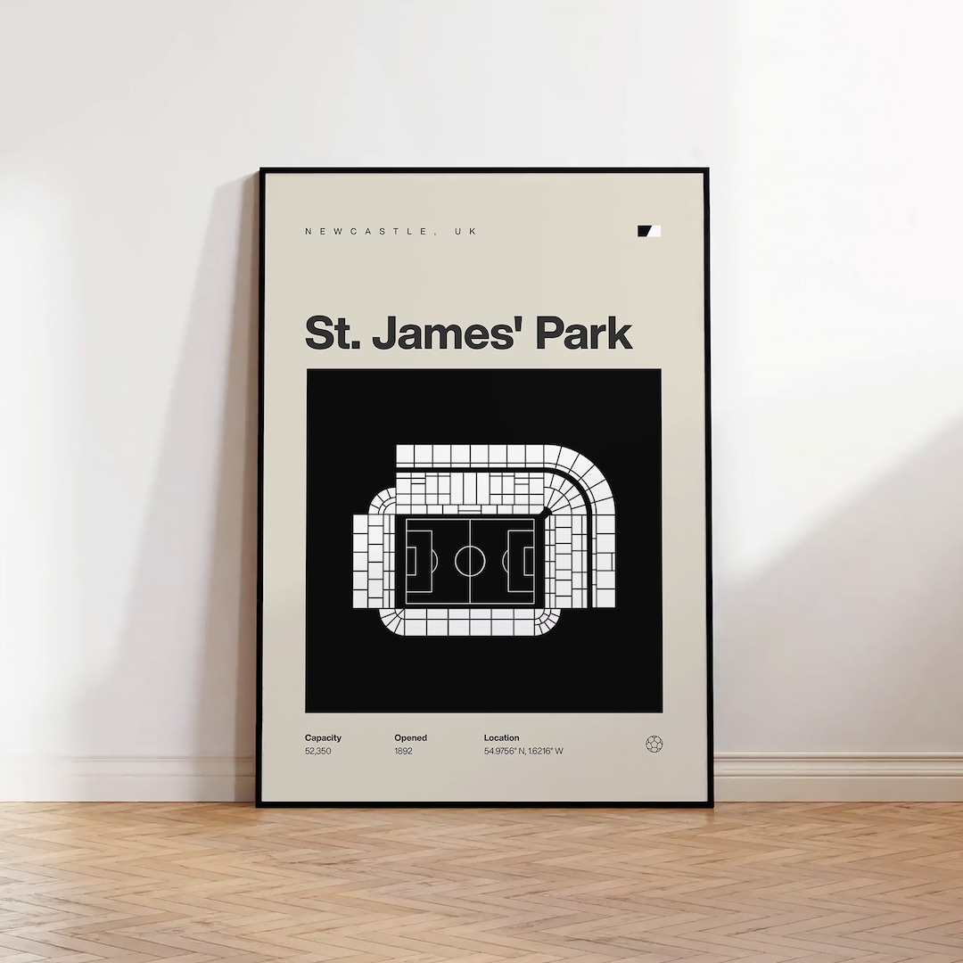 Newcastle United Poster, St James Park Stadium Print, Mid Century ...