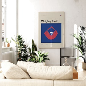 Chicago Cubs Poster, Wrigley Field Stadium Print, Mid Century Modern ...