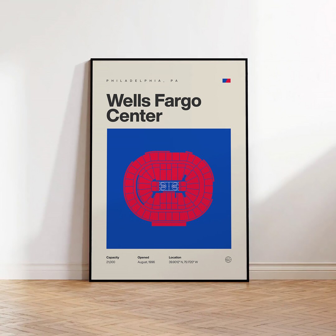 Philadelphia 76ers Poster, Sixers Wells Fargo Center Print, Mid Century ...