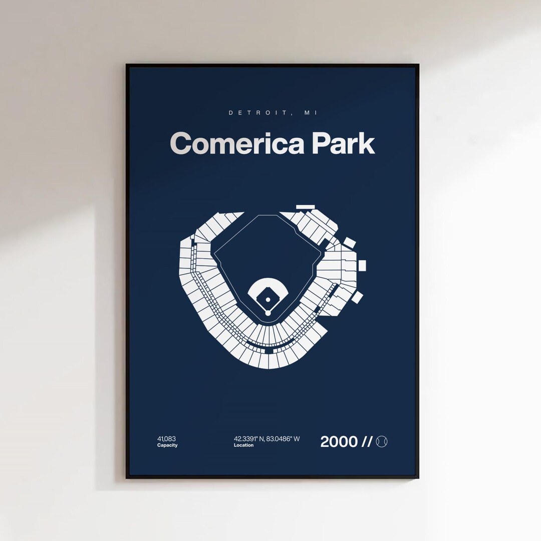 Detroit Tigers Poster, Comerica Park Stadium Print, Mid Century Modern ...