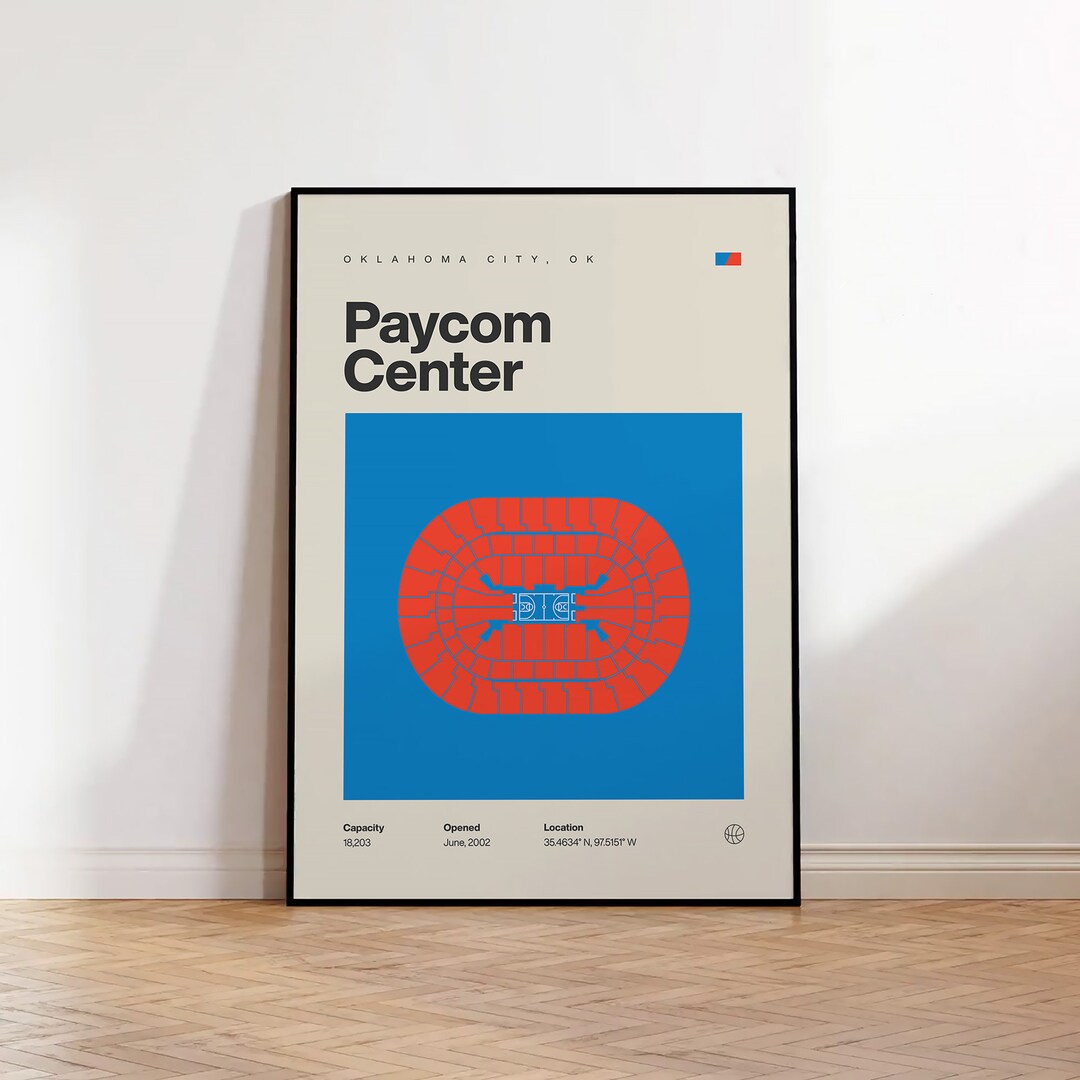 Oklahoma City Thunder Poster, Paycom Center Print, Mid Century Modern ...
