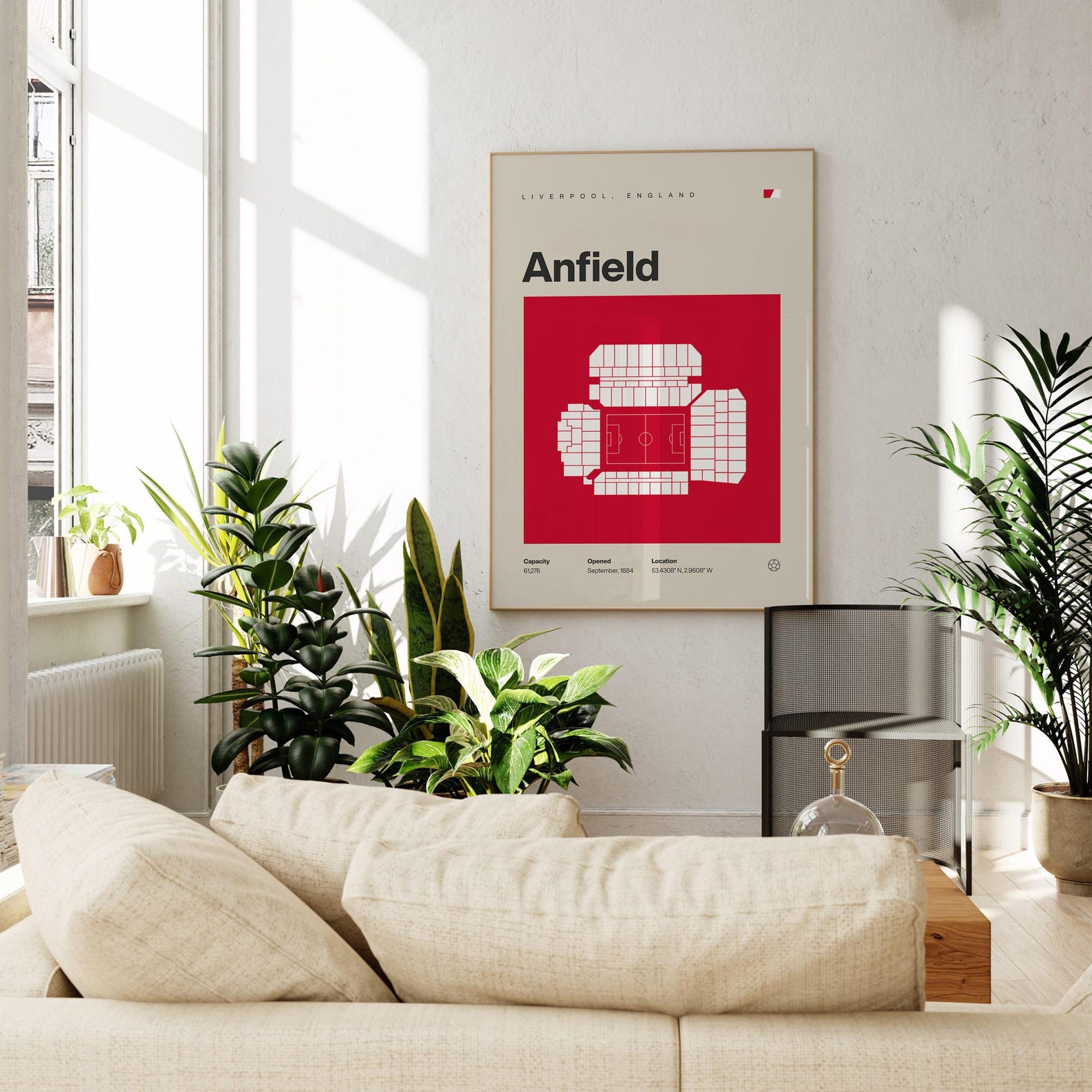 Liverpool Football Poster, Anfield Stadium Print, Mid Century Modern ...