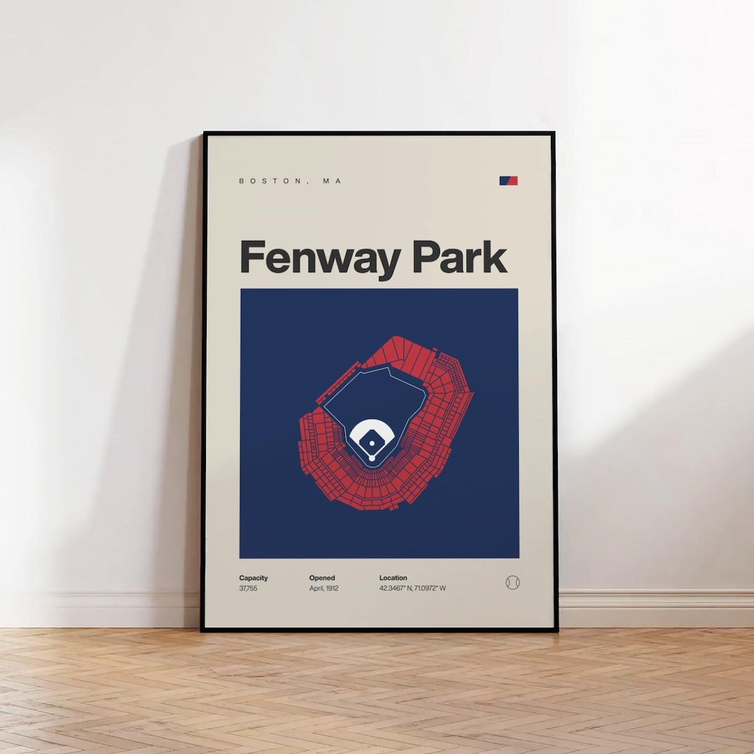 Boston Red Sox Poster, Fenway Park Stadium Print, Mid Century Modern ...