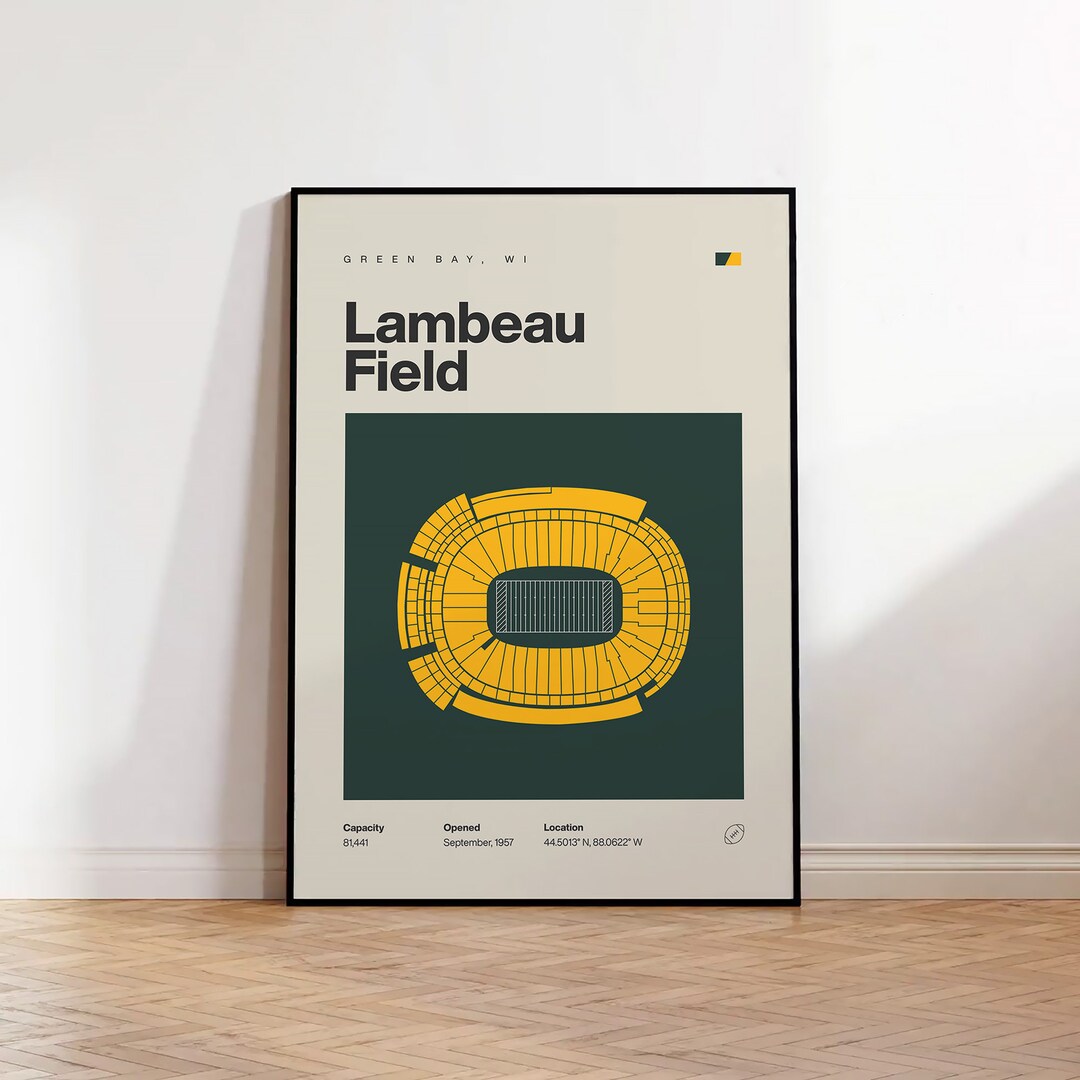Green Bay Packers Poster, Lambeau Field Stadium Print, Mid Century ...