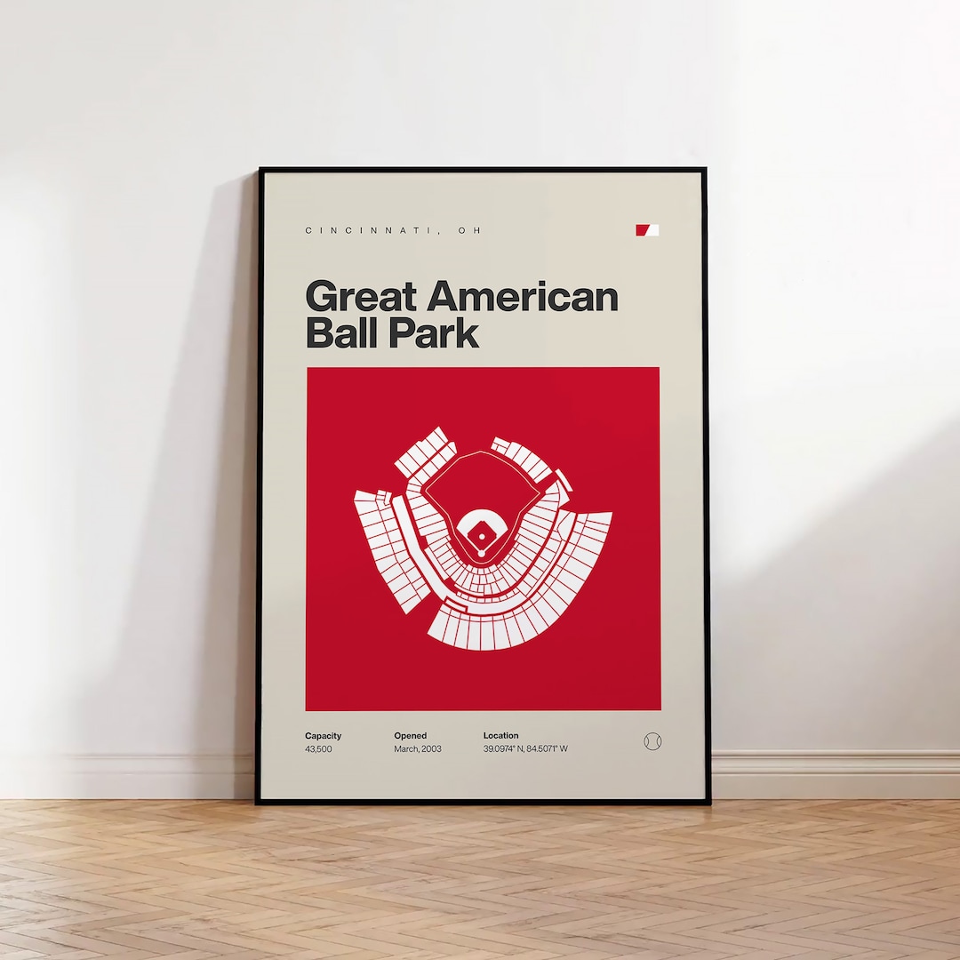 Cincinnati Reds Poster, Great American Ball Park Print, Mid Century ...
