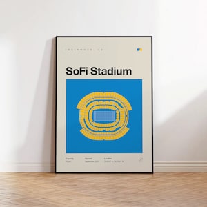LA Chargers Poster, Los Angeles Sofi Stadium Print, Mid Century Modern ...