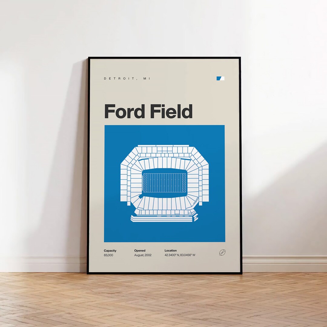 Detroit Lions Poster, Ford Field Stadium Print, Mid Century Modern ...