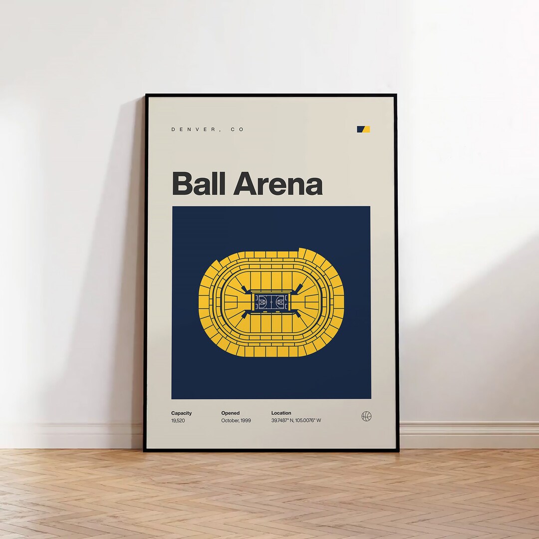 Denver Nuggets Poster, Ball Arena Stadium Print, Mid Century Modern ...