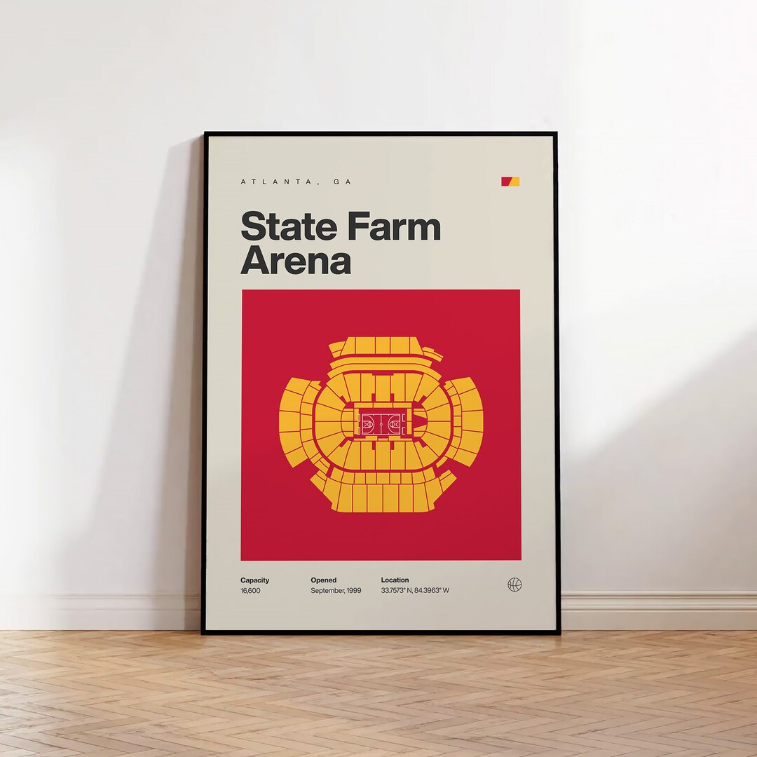 Atlanta Hawks Poster, State Farm Arena Stadium Print, Mid Century ...