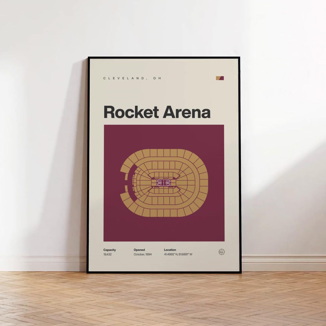 Cleveland Cavaliers Poster, Rocket Arena Stadium Print, Mid Century ...