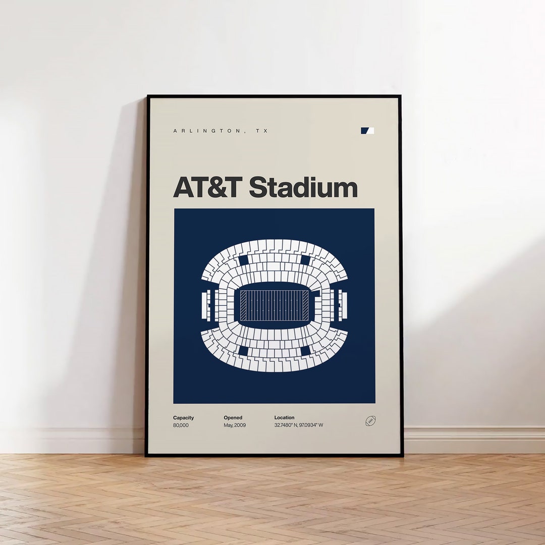 Dallas Cowboys Poster, AT&T Stadium Print, Mid Century Modern Football ...
