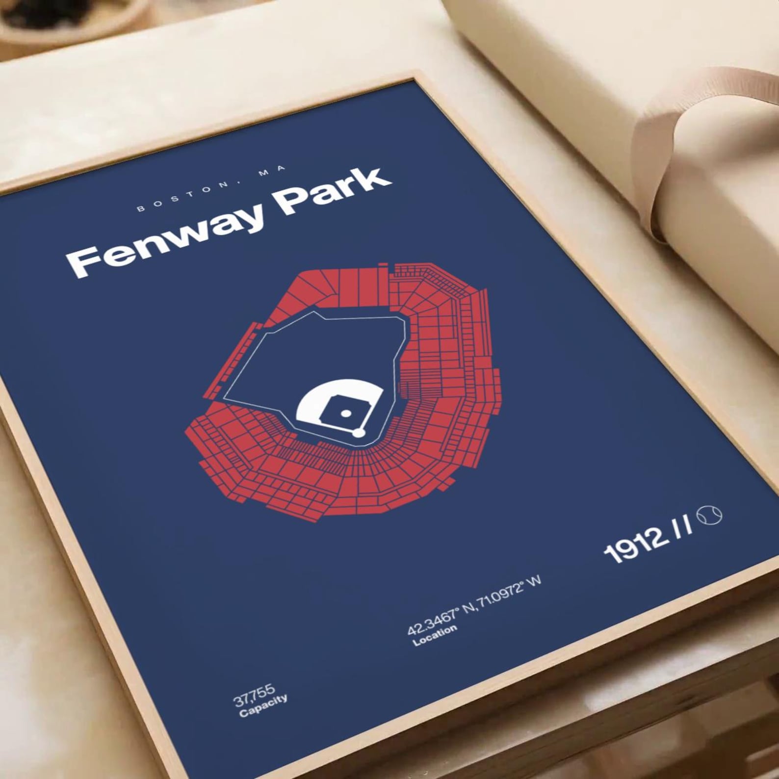 Boston Red Sox Poster, Fenway Park Stadium Print, Mid Century Modern ...