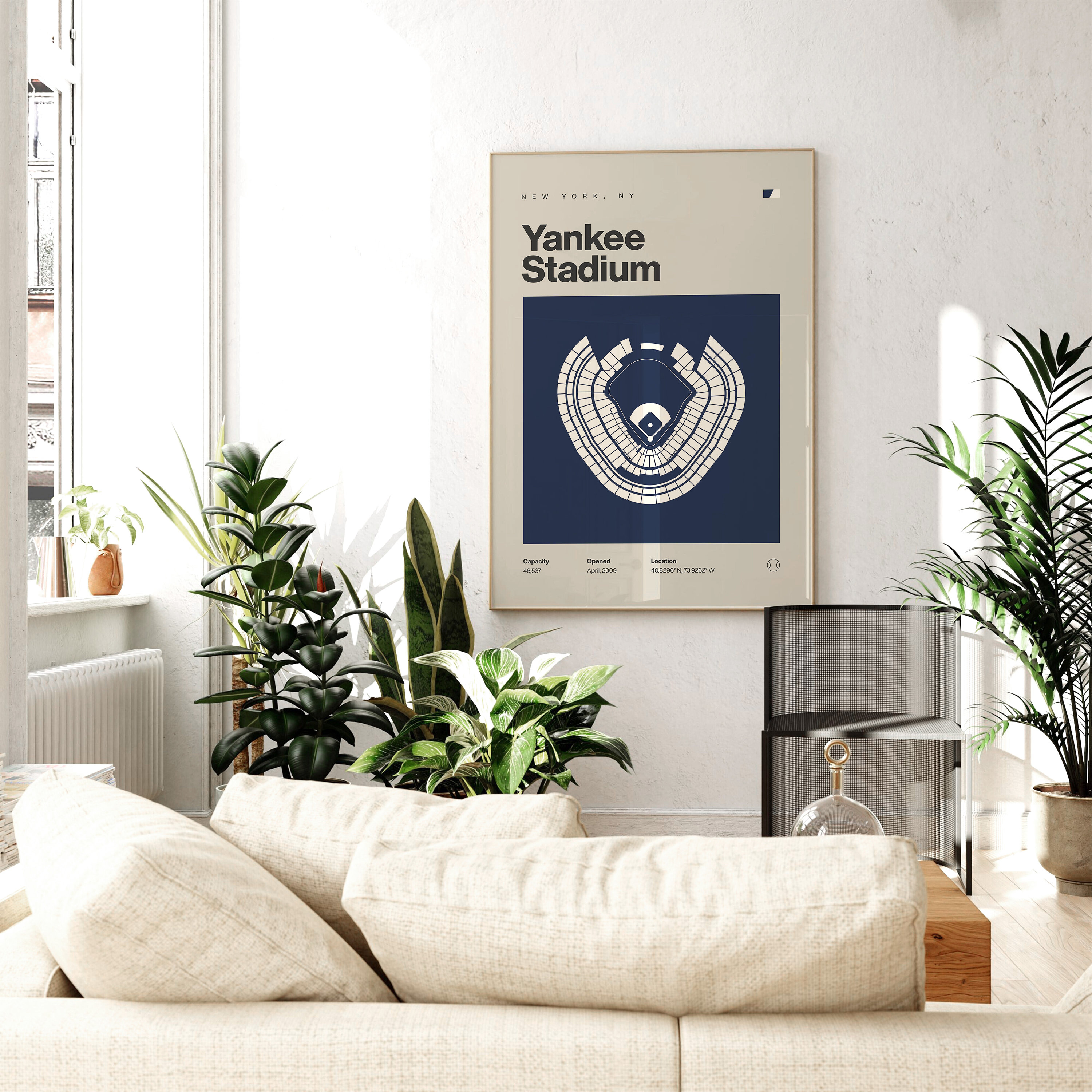 NY Yankees Poster, New York Yankee Stadium Print, Mid Century Modern ...