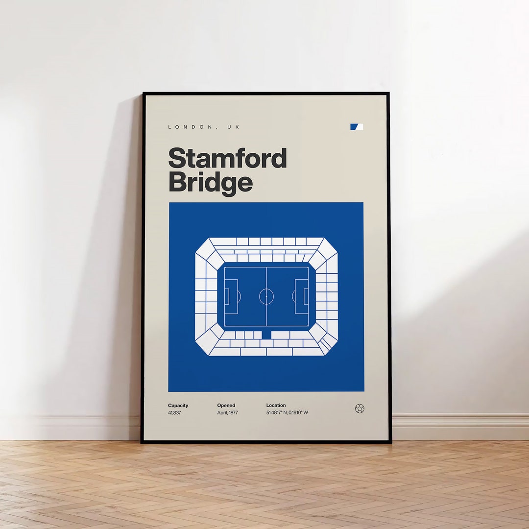 Chelsea Football Poster, Stamford Bridge Stadium Print, Mid Century ...