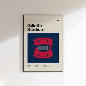 New England Patriots Poster, Gillette Stadium Print, Mid Century Modern ...