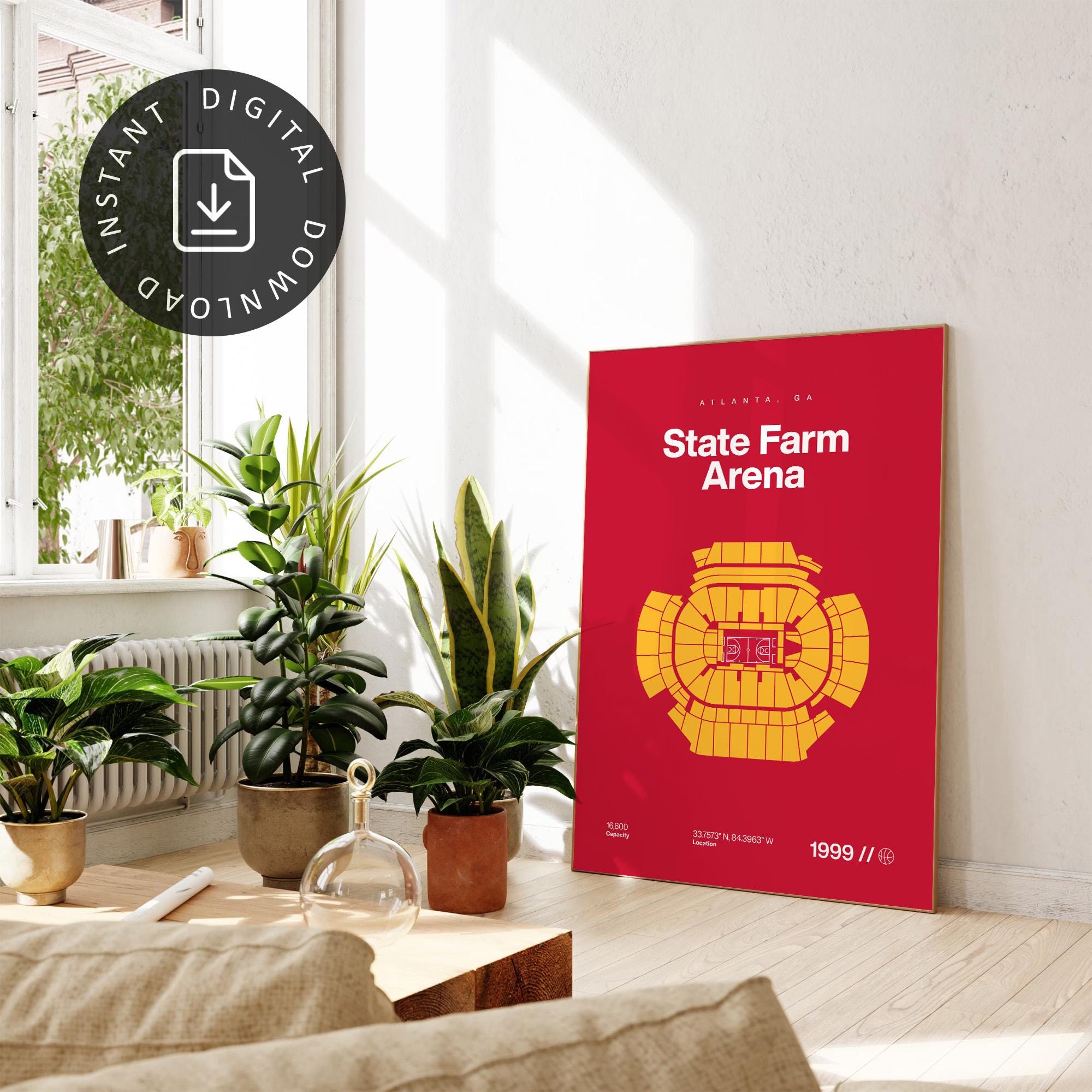 Atlanta Hawks Poster, State Farm Arena Print, Mid Century Modern ...