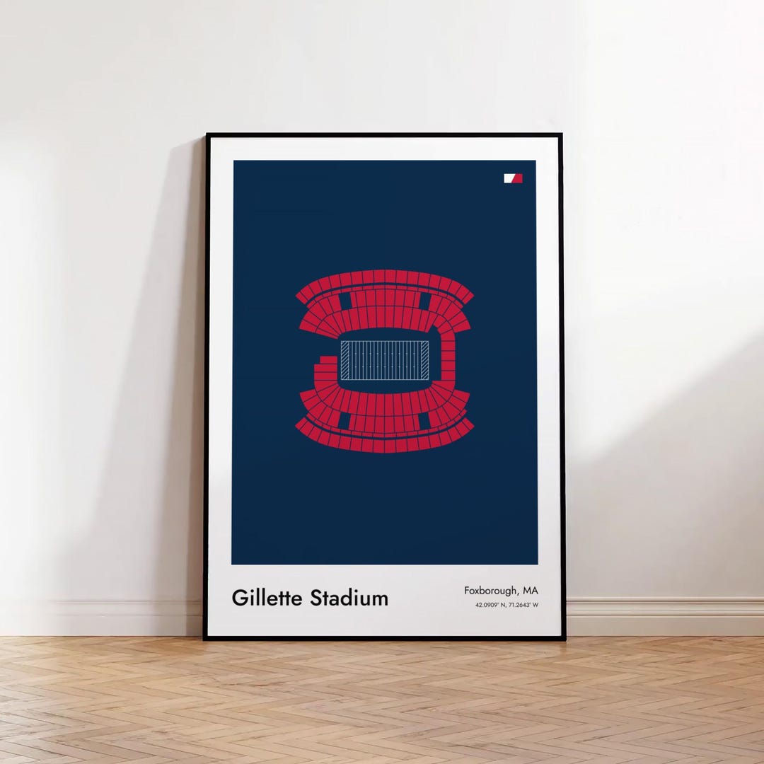 New England Patriots Poster, Gillette Stadium Print, Mid Century Modern ...