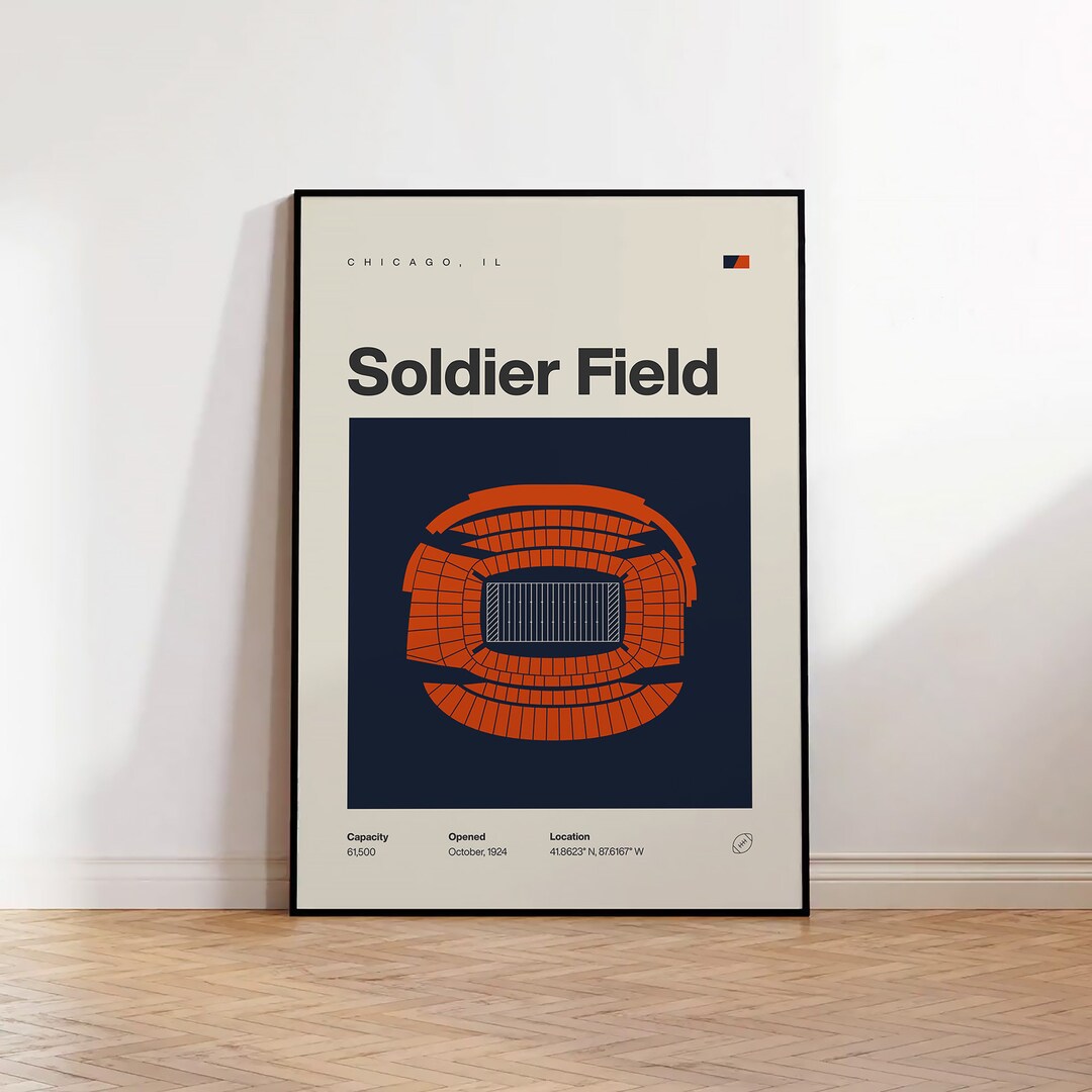 Chicago Bears Poster, Soldier Field Stadium Print, Mid Century Modern ...