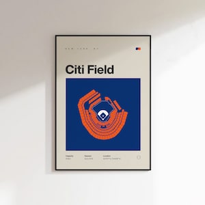 NY Mets Poster, New York Citi Field Stadium Print, Mid Century Modern ...