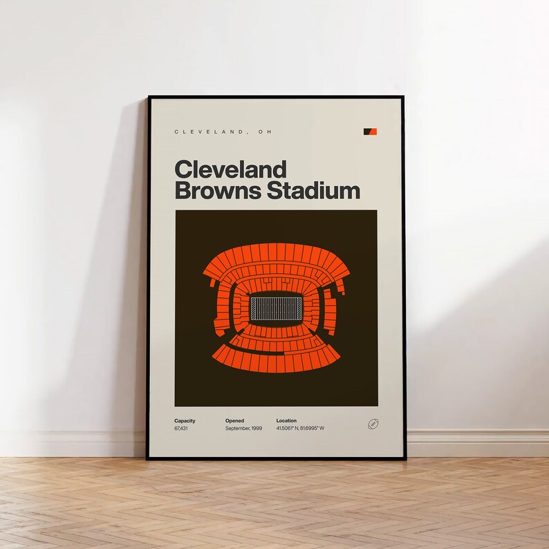 Cleveland Browns Poster, Cleveland Browns Stadium Print, Mid Century ...