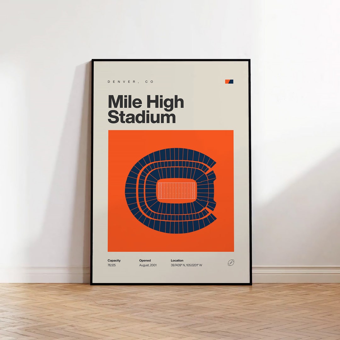 Denver Broncos Poster, Mile High Stadium Print, Mid Century Modern ...