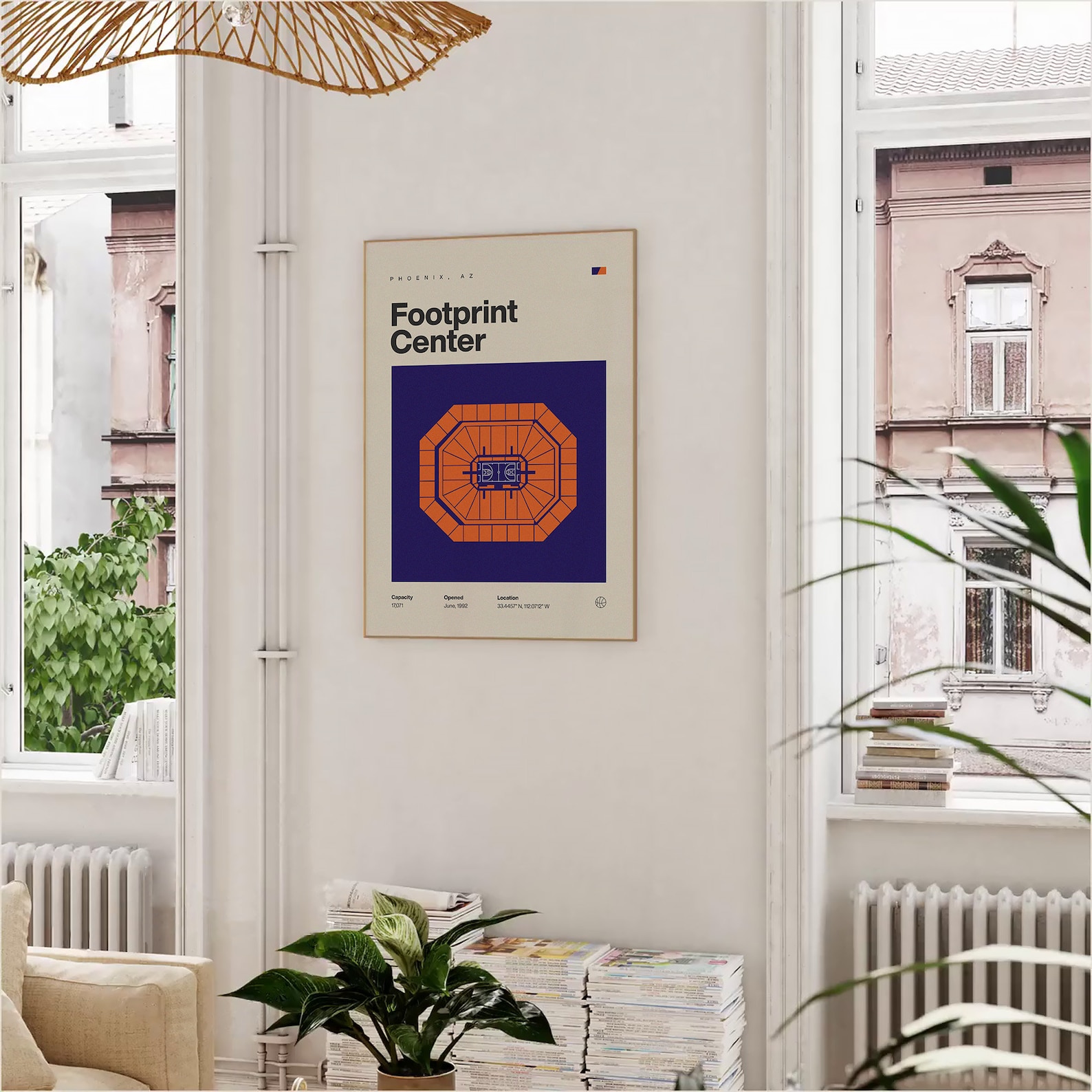 Phoenix Suns Poster, Footprint Center Stadium Print, Mid Century Modern ...