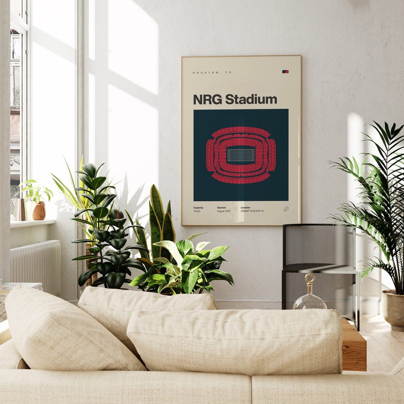Houston Texans Poster, NRG Stadium Print, Mid Century Modern Football ...