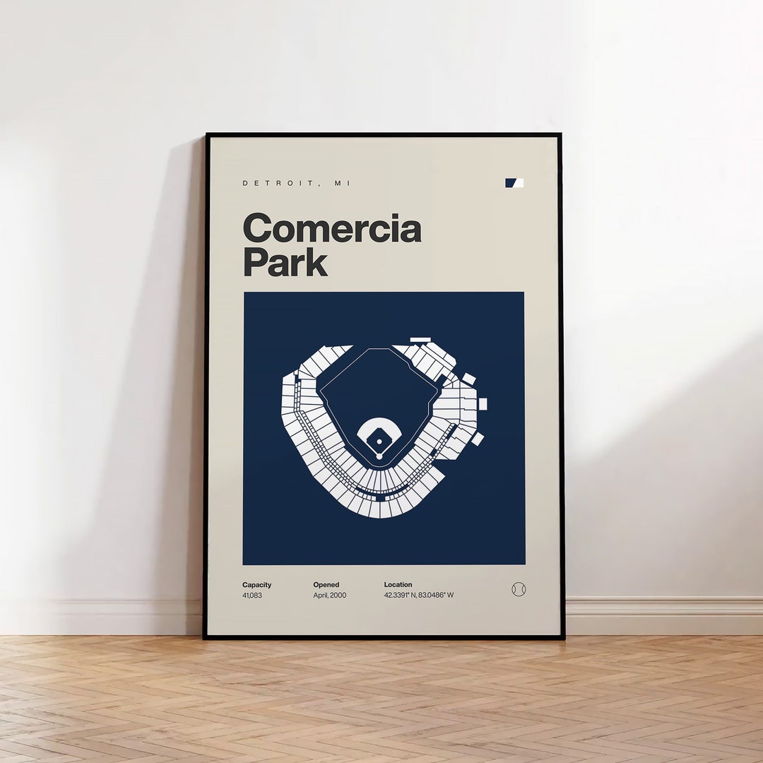 Detroit Tigers Poster, Comerica Park Stadium Print, Mid Century Modern ...