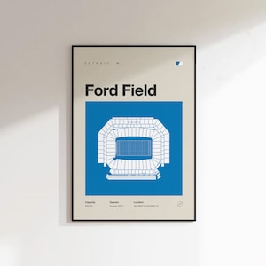 Detroit Lions Poster, Ford Field Stadium Print, Mid Century Modern ...