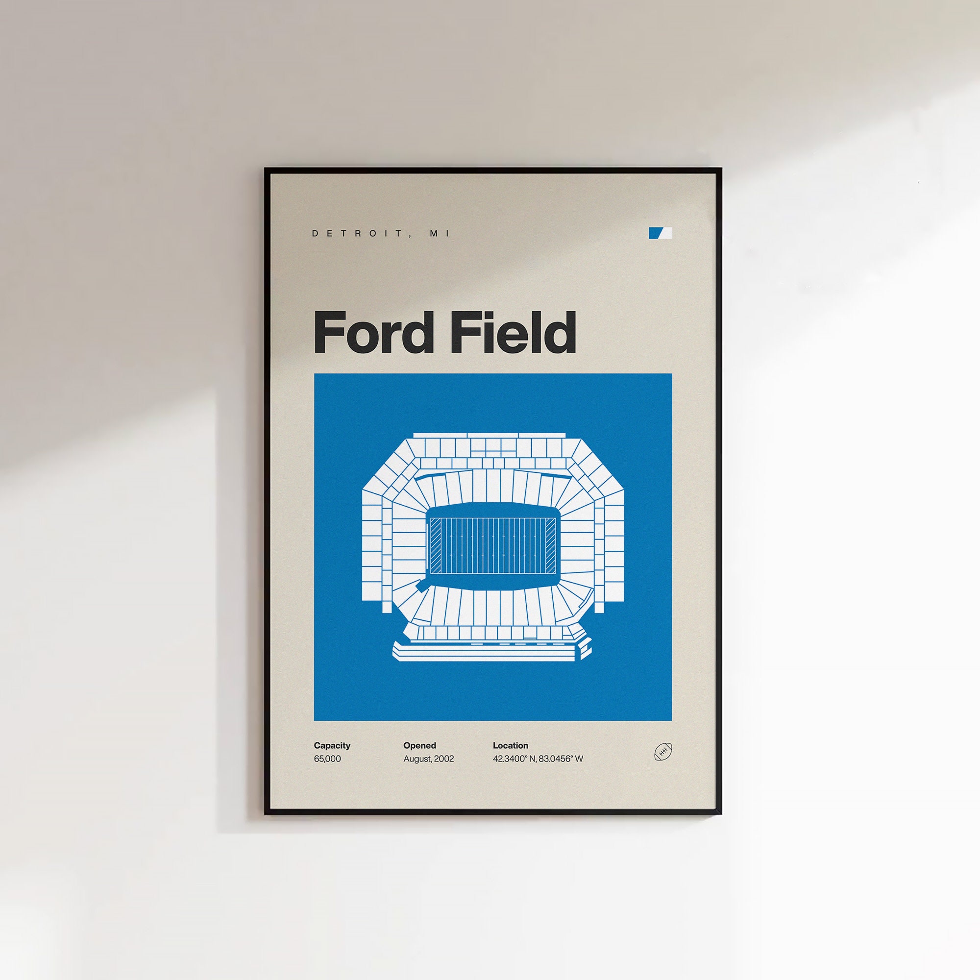 Detroit Lions Poster, Ford Field Stadium Print, Mid Century Modern ...