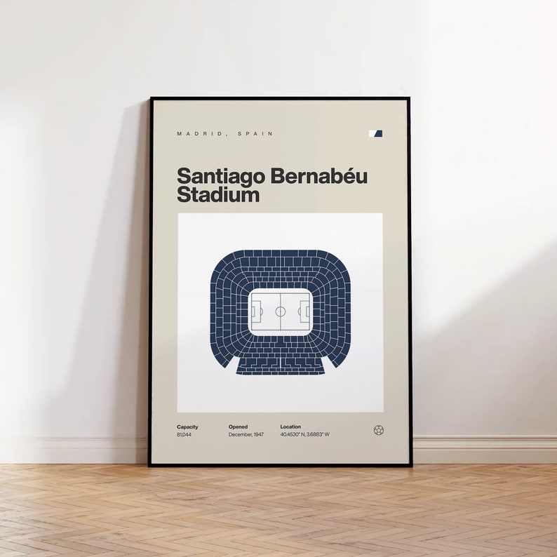 Real Madrid Poster, Santiago Bernabeu Stadium Print, Mid Century Modern ...
