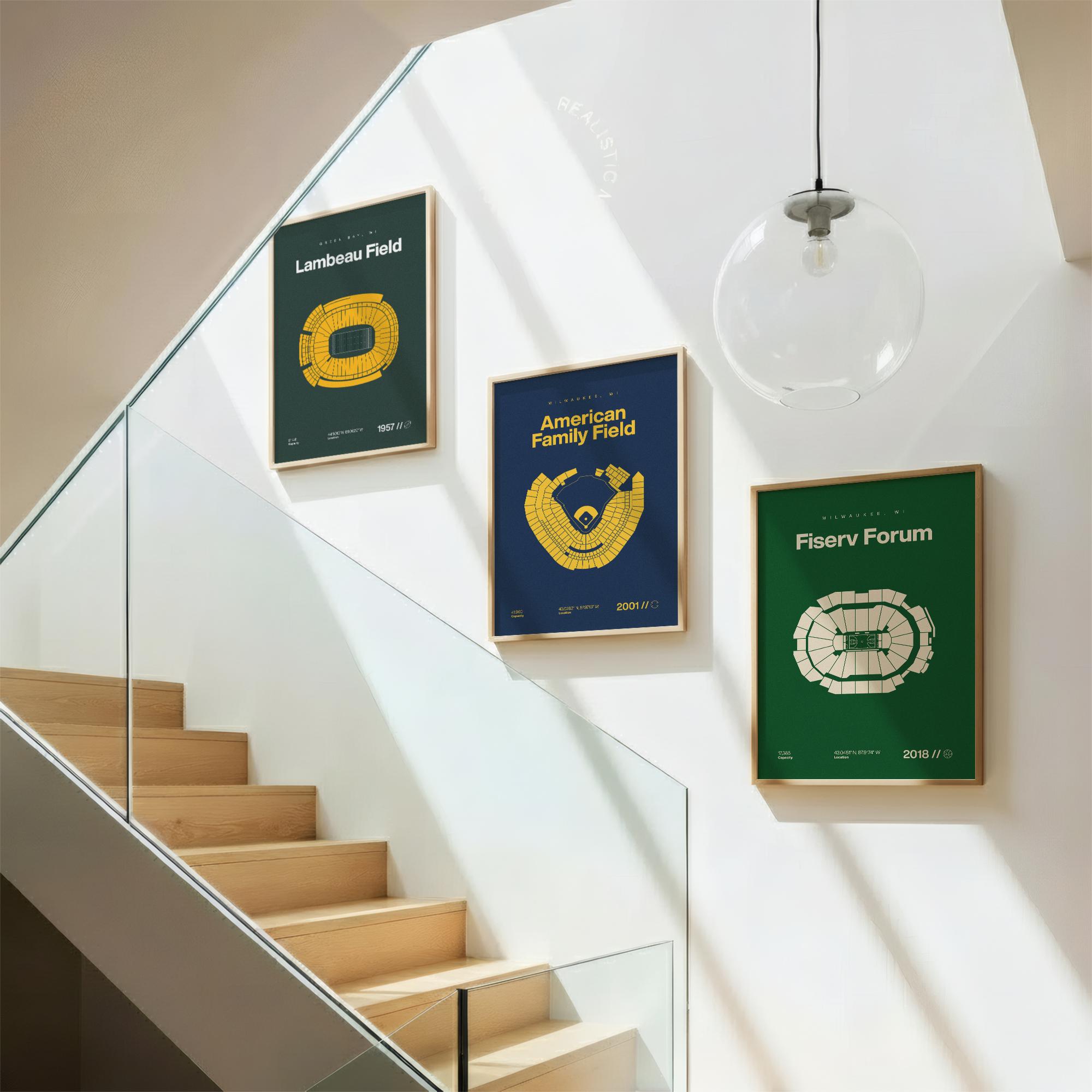 Milwaukee Sports Stadium Print Set | Bucks, Packers, Brewers ...