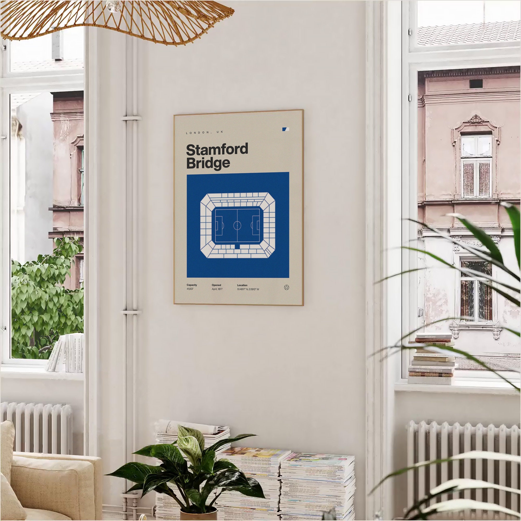 Chelsea Football Poster, Stamford Bridge Stadium Print, Mid Century ...